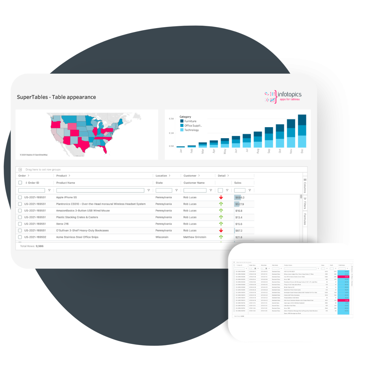 Features SuperTables - Infotopics | Apps for Tableau